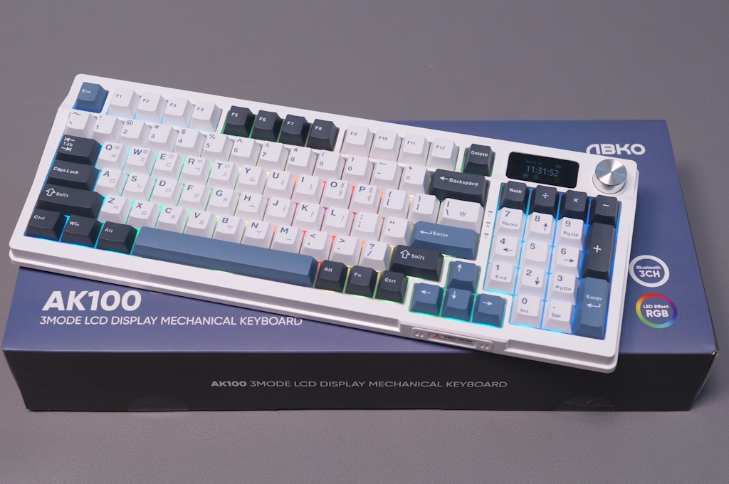 LCD 디스플레이&노브 장착, ABKO AK100 디스플레이 기계식 키보드 (베이비 블루축) - 필드테스트