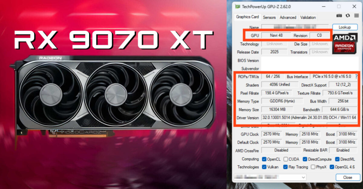 RX 9070 XT GPU-Z 사양 유출: 4096개 코어, 16GB GDDR6 메모리, 3.1GHz 클럭 - 테크 소식