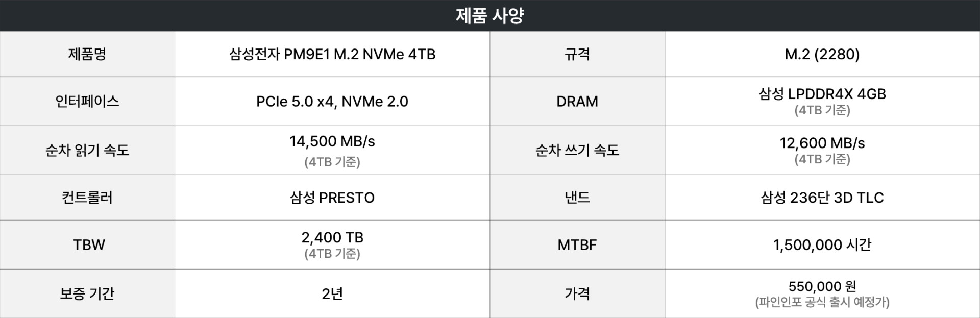 삼성전자 PM9E1 M.2 NVMe (4TB) 파인인포 - 공식 리뷰