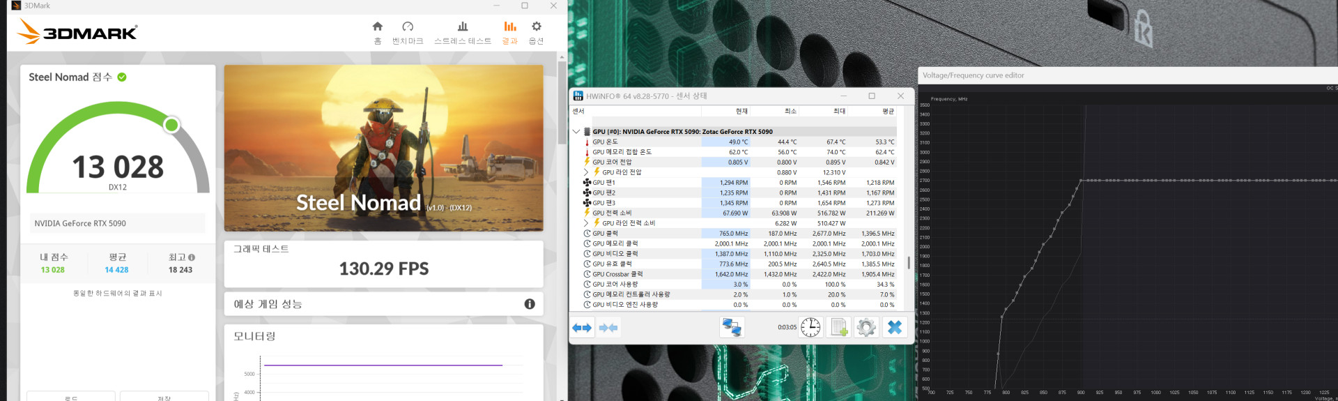 조텍5090 4개 언더볼팅 셋팅 해봤습니다. - 조드