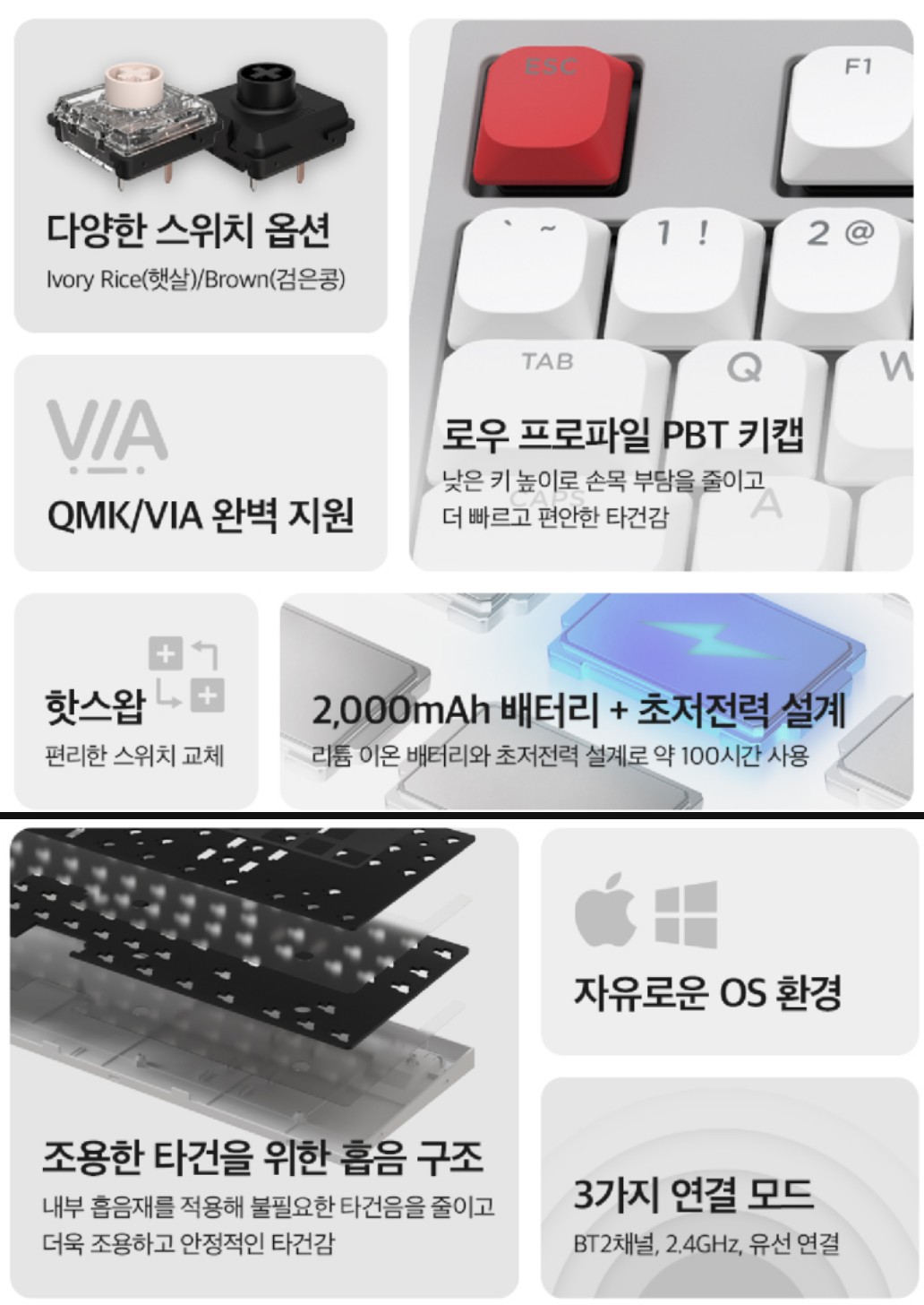 앱코 ABKO AK87 SLIM PRO 슬림 프로 3모드 로우 프로파일 기계식 키보드 햇살축 (Ivory Rice) RGB ...